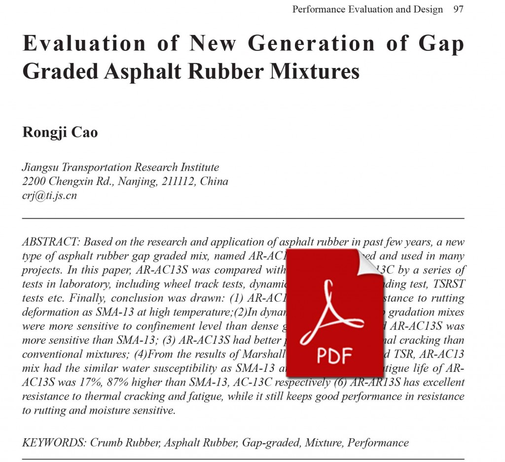 Evaluation of New Generation of Gap Graded Asphalt Rubber Mixtures – Asphalt Rubber Papers Store