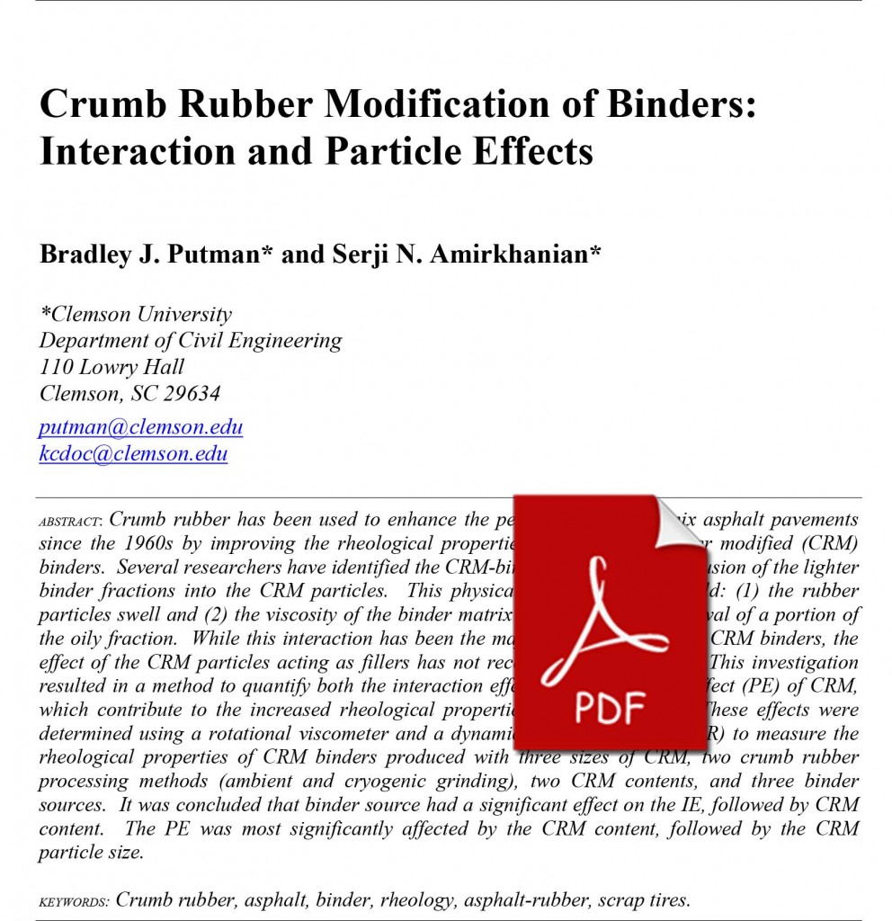 Crumb Rubber Modification of Binders: Interaction and Particle Effects ...