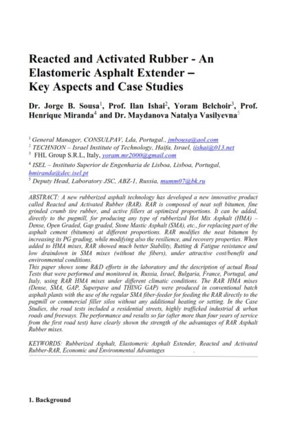 Reacted and Activated Rubber – An Elastomeric Asphalt Extender – Key ...