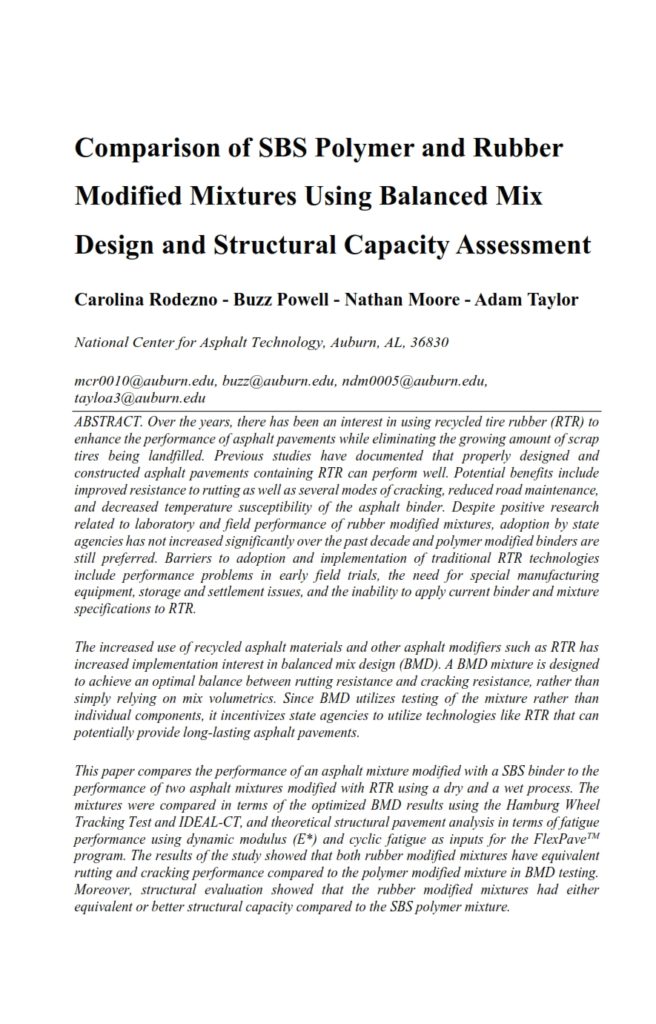 Comparison of SBS Polymer and Rubber Modified Mixtures Using Balanced ...