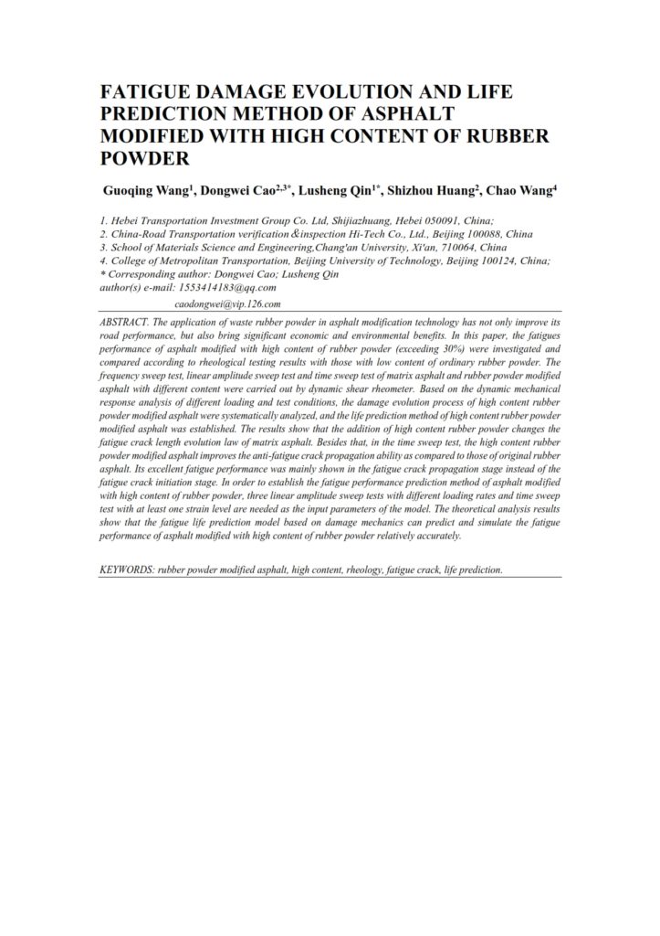 Fatigue Damage Evolution and Life Prediction Method of Asphalt Modified ...