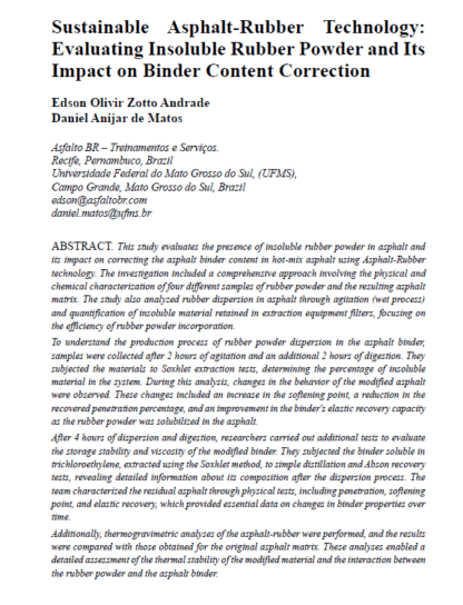 Sustainable Asphalt-Rubber Technology: Evaluating Insoluble Rubber ...